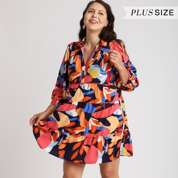 Umgee | Dresses | Umgee Plus Size Navy Mix Abstract Print Contrast ...